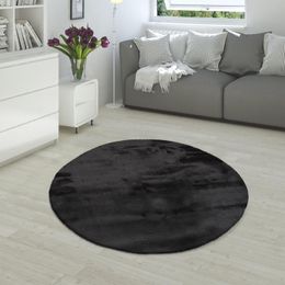 Paco Home Fellteppich &raquo;Rabbit 780&laquo; rund 26 mm H&ouml;he Kunstfell, Kaninchenfell-Haptik, echter Kuschelteppich, Uni-Farben schwarz Polyester &Oslash; 200cm 1 Stk., 26mm, &Oslash; 