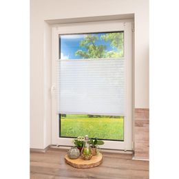 K-home Plissee &raquo;Klemmfix Pisa&laquo; Lichtschutz ohne Bohren verspannt Crushed-Optik wei&szlig; Obermaterial: 100% Polyester 130cm, zweiseitig verschiebbar, 30cm