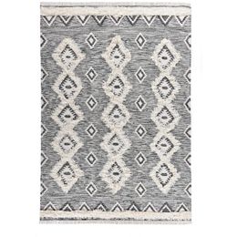 Theko Wollteppich &raquo;Mora - 14019&laquo; rechteckig 10 mm H&ouml;he Handweb Teppich, reine Wolle, handgewebt, Rauten Design, mit Fransen schwarz Schurwolle B : 