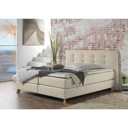 Home Affaire Boxspringbett &raquo;Cecina&laquo; in 5 Breiten, 3 Ausf&uuml;hrungen, 2 H&auml;rtegrade, Knopfheftung, Topper beige Struktur fein (100% Polyester) Struktur 