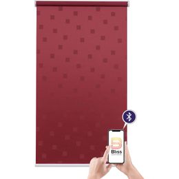 SUNLINES Elektrisches Rollo &raquo;Funky Square&laquo; blickdicht mit Bohren freih&auml;ngend appgesteuert via Bluetooth, mit Akku und Motor, wei&szlig;er Fallstab rot 