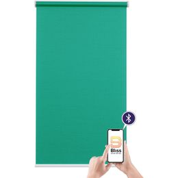 SUNLINES Elektrisches Rollo &raquo;Mosaik&laquo; blickdicht mit Bohren freih&auml;ngend appgesteuert via Bluetooth, mit Akku und Motor, wei&szlig;er Fallstab blau Kunststoff