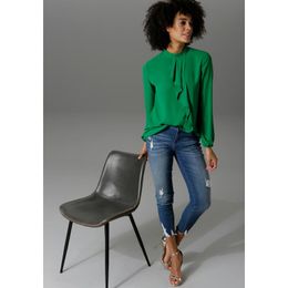 Aniston Casual Damen Aniston CASUAL Langarmbluse mit kleinem Volant im Vorderteil gr&uuml;n 40