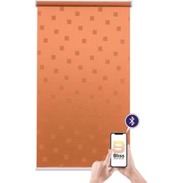 SUNLINES Elektrisches Rollo &raquo;Funky Square&laquo; blickdicht mit Bohren freih&auml;ngend appgesteuert via Bluetooth, mit Akku und Motor, wei&szlig;er Fallstab orange 