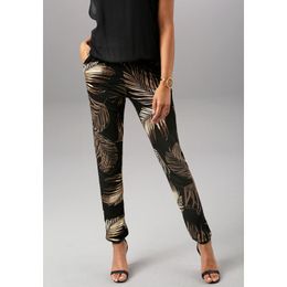 Aniston Selected Damen Aniston SELECTED Schlupfhose im Allover-Print schwarz 34, N-Gr