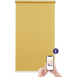 SUNLINES Elektrisches Rollo &raquo;Mosaik&laquo; blickdicht mit Bohren freih&auml;ngend appgesteuert via Bluetooth, mit Akku und Motor, wei&szlig;er Fallstab gelb Kunststoff