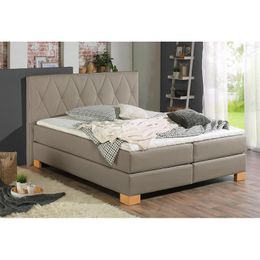 Home Affaire Boxspringbett &raquo;Merino&laquo; incl. Kaltschaumtopper, 5, Breiten, 2 H&auml;rtegrade, 3 Ausf&uuml;hrungen grau Struktur fein (100% Polyester) Struktur fein