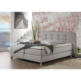 Home Affaire Boxspringbett &raquo;Cecina&laquo; in 5 Breiten, 3 Ausf&uuml;hrungen, 2 H&auml;rtegrade, Knopfheftung, Topper grau Struktur fein (100% Polyester) Struktur fein