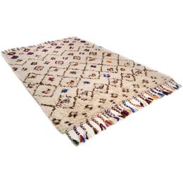 Theko Orientteppich &raquo;Nomadic 1&laquo; rechteckig 20 mm H&ouml;he reine Wolle, handgewebt, Rauten Design, mit Fransen beige Schurwolle B : 160cm 1 Stk., 20mm, L: 