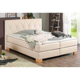 Home Affaire Boxspringbett &raquo;Merino&laquo; incl. Kaltschaumtopper, 5, Breiten, 2 H&auml;rtegrade, 3 Ausf&uuml;hrungen beige Struktur fein (100% Polyester) Struktur 