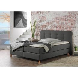 Home Affaire Boxspringbett &raquo;Cecina&laquo; in 5 Breiten, 3 Ausf&uuml;hrungen, 2 H&auml;rtegrade, Knopfheftung, Topper grau Struktur fein (100% Polyester) Struktur fein