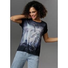 Aniston Selected Damen Aniston SELECTED Blusenshirt mit gl&auml;nzendem Folienprint blau 48