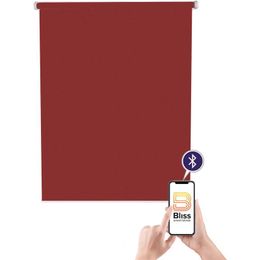 SUNLINES Elektrisches Rollo &raquo;Akkurollo Structure&laquo; blickdicht ohne Bohren appgesteuert via Bluetooth, wei&szlig;er Fallstab rot Kunststoff, Metall, Polyester