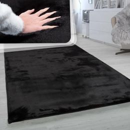 Paco Home Fellteppich &raquo;Rabbit 780&laquo; rechteckig 26 mm H&ouml;he Kunstfell, Kaninchenfell-Haptik, ein echter Kuschelteppich, Uni-Farben schwarz Polyester B : 80cm 1 Stk