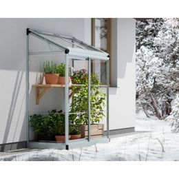 Palram-Canopia Minigew&auml;chshaus 'Lean To' 63,5 x 125 cm mit klaren 0,7 mm Polycarbonatplatten silbern