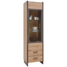 Hom&acute;in Hom`in Vitrine, Eiche Artisan, Glas, Holzwerkstoff, 3 F&auml;cher, 2 Schublade(n) Schubladen, 57x205x41 cm, Beim&ouml;bel erh&auml;ltlich, Wohnzimmer, Wohnw&auml;nde, Vitrinenschr&auml;nke