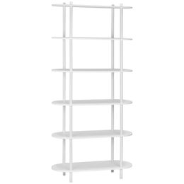 PBJ Regal, Wei&szlig;, Holzwerkstoff, Metall, 6 F&auml;cher, 90x160x30 cm, Wohnzimmer, Regale, B&uuml;cherregale