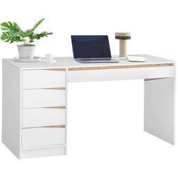 Venda Schreibtisch, Wei&szlig;, Eiche, Holzwerkstoff, 5 Schublade(n) Schubladen, rechteckig, Wange, Sockel, 60x76x140 cm, Bsci, Stauraum, Arbeitszimmer, Schreibtische, B&uuml;rotische