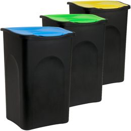 Deuba M&uuml;lleimer mit Deckel 3er-Set Kunststoff Blau/Gr&uuml;n/Gelb 50L