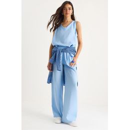 V-Ausschnitt Baumwollbluse-Hosen Zweiteiliges Set