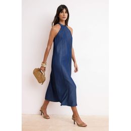 Damen Blaues, flaches, &auml;rmelloses Maxi-Skaterkleid