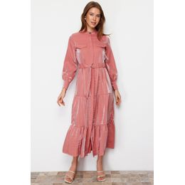 Langes, elegantes, schlichtes, modisches Kleid in Rosa, Unifarben, regul&auml;re Passform