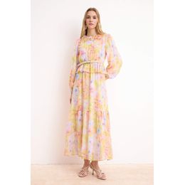 Langes, gebl&uuml;mtes Maxikleid f&uuml;r Damen, l&auml;ssig/alltagstauglich, A-Linie, Hijab-Stil