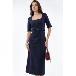 G&uuml;rtel-Midikleid mit quadratischem Kragen