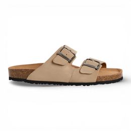Tamaris Herren-Sandalen aus sandbeigem Leder mit Fu&szlig;bett zum Hineinschl&uuml;pfen
