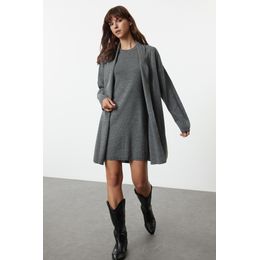 Graues, gerades Mini-Kleid f&uuml;r Damen, lang, l&auml;ssig/alltagstauglich
