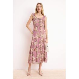 &Auml;rmelloses, gebl&uuml;mtes Midikleid f&uuml;r Damen, l&auml;ssig/alltagstauglich, A-Linie