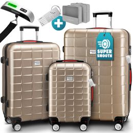 Monzana Hartschalenkoffer-Set Exopack 3-tlg Champagner ABS Zubeh&ouml;r