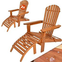 Casaria Liegestuhl Adirondack 2er-Set Akazienholz + Fu&szlig;st&uuml;tzen