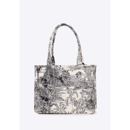Wittchen Damen-Shopper-Tasche aus Jacquard-Stoff mit Quaste, Schwarz und Creme