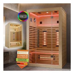 Artsauna&reg; Infrarotkabine Trondheim120 Natur - Vollspektrumstrahler mit LED-Beleuchtung, Bluetooth Audio, App-Steuerung, 2200 W Leistung