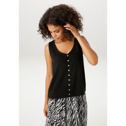 Aniston CASUAL Damen Blusentopschwarz, Gr. 38, Leinenoptik, unifarben, Web, Obermaterial: 100% Polyester, Blusen, in Leinen-Optik