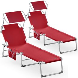Casaria Sonnenliege Ibiza 2er-Set Rot Alu mit Sonnendach
