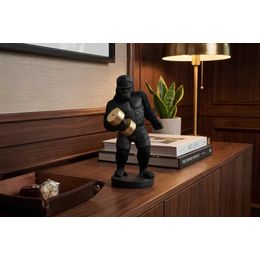 Riess Ambiente Deko-Figur KING APE 30cm schwarz gold Gorilla mit Hantel handmade Riess-Ambiente Glamour Modern