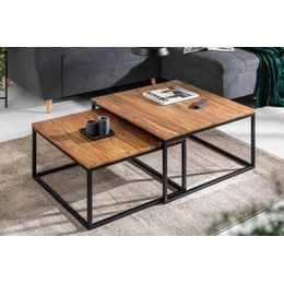 Riess Ambiente 2er Set Couchtisch ELEMENTS 65cm braun Sheesham Massivholz stone finish Eisen schwarz Riess-Ambiente Satztisch Sofatisch Wohnzimmertisch...