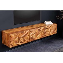 Riess Ambiente H&auml;ngendes TV-Lowboard ALPINE 160cm braun Sheesham Massivholz stone finish Metall gold Riess-Ambiente Natur Retro Rustikal