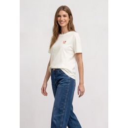 Street One Damen T-Shirtsanftes wei&szlig;, Gr. 42, unifarben mit Farbeinsatz, Stoff, 50% Modal, 50% Baumwolle, Shirts, Rundhalsausschnitt