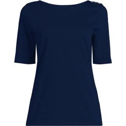 LANDS' END Supima T-Shirt mit U-Boot-Ausschnitt und gekn&ouml;pfter Schulter f&uuml;r Damen, Damen, size: regular, Blau, Baumwolle, by Lands' End