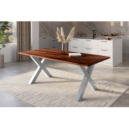 Baumkantentisch POLLY / nussbaumfarben / 240x100 / X-Gestell Schwarz