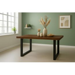 Esstisch RIO 80 / Akazie nussbaumfarben / 160x85 / U-Gestell Schwarz