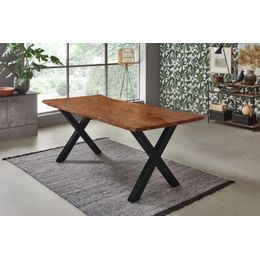 Baumkantentisch FREDERIK 280 / nussbaumfarben / 280x100 / X-Gestell Schwarz