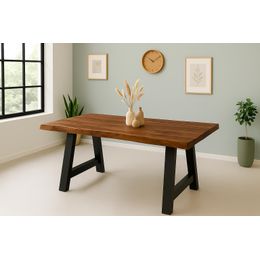 Baumkantentisch CALI 180 / nussbaumfarben / 180x90 / A-Gestell Schwarz