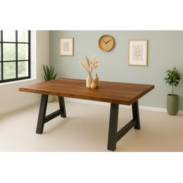 Baumkantentisch CALI 280 / Akazie nussbaumfarben / 280x100 / A-Gestell Schwarz