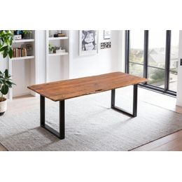Baumkantentisch LAURINA 220 / nougatfarben / 220x100 / U-Gestell Schwarz