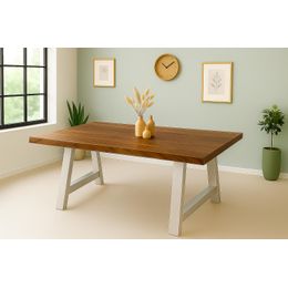 Baumkantentisch CALI 280 / Akazie nussbaumfarben / 280x100 / A-Gestell Silber