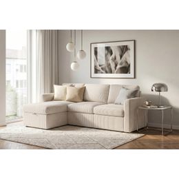 Ecksofa DOREL HOME, B:200cm H:80cm T:128cm, beige, 93% Polyester, 7% sonstige Fasern, Wohnzimmer, Sofas, "NORDHUS, L-Form, 200 cm, Recamiere